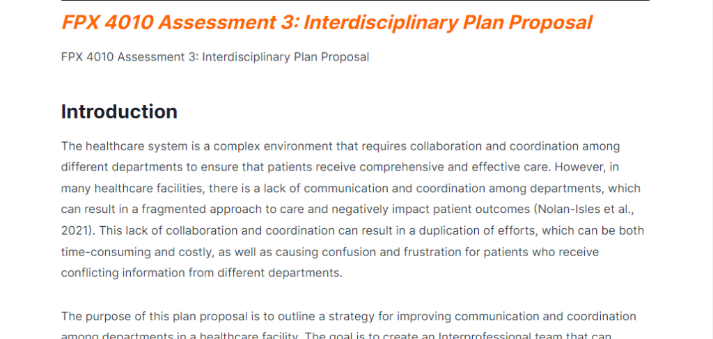 FPX 4010 Assessment 3: Interdisciplinary Plan Proposal