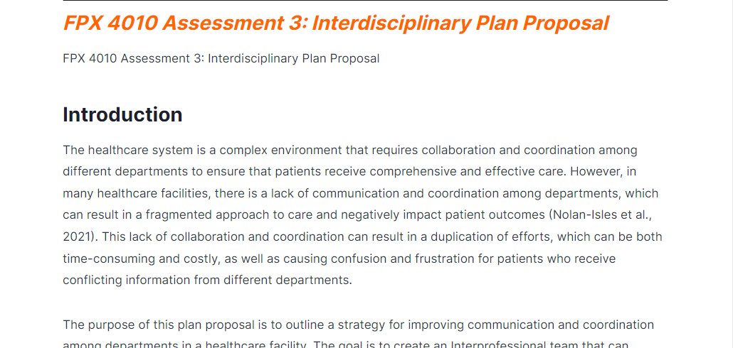 FPX 4010 Assessment 3: Interdisciplinary Plan Proposal